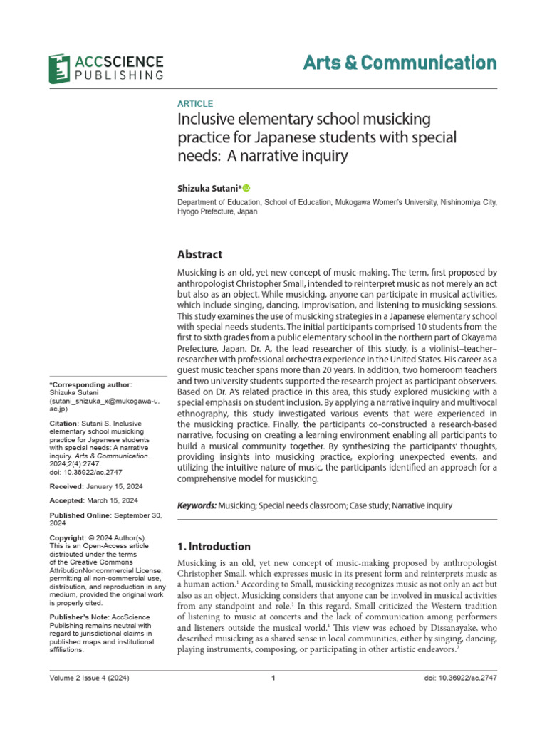 Inclusive Musicking for Special Needs Students | PDF | Violin | Narrative