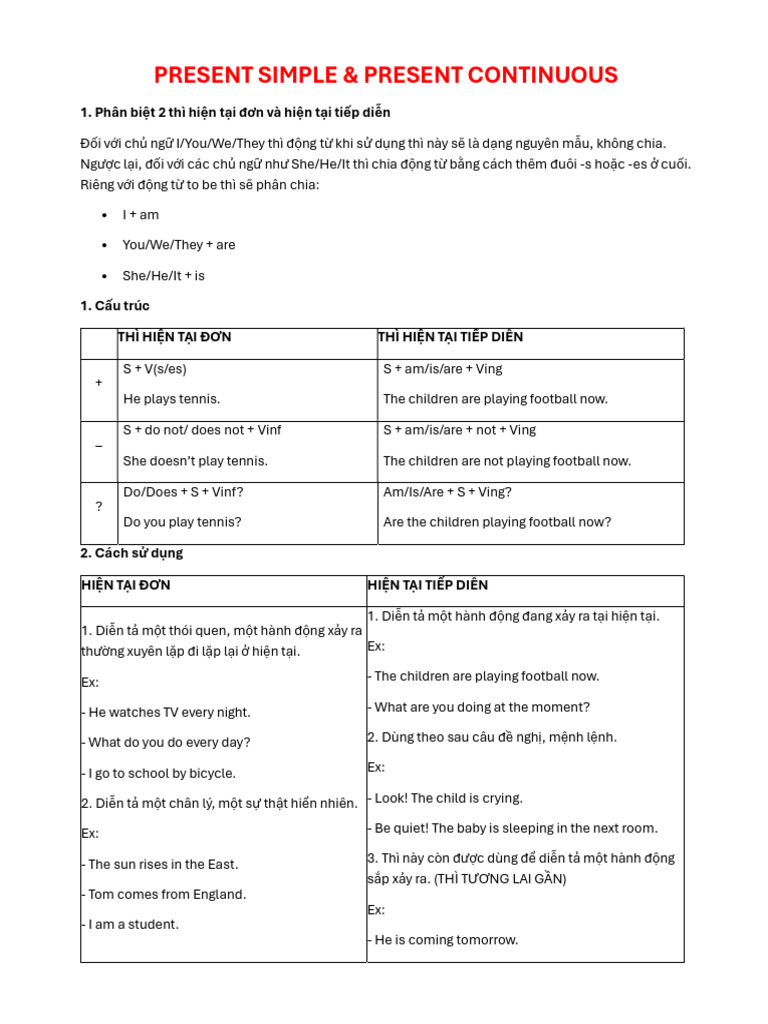 Present Simple & Present Continuous | PDF