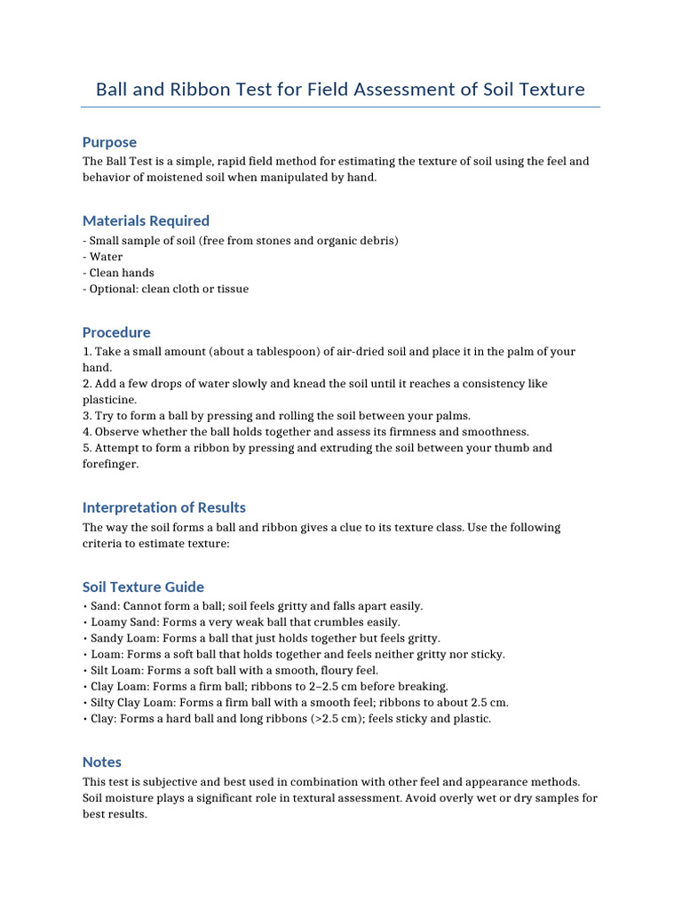 Ball and Ribbon Soil Texture Test Guide | PDF