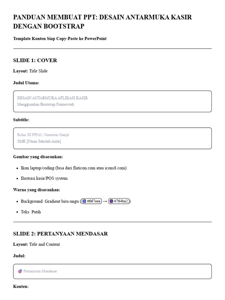 Template Konten PowerPoint - Bootstrap Kasir | PDF
