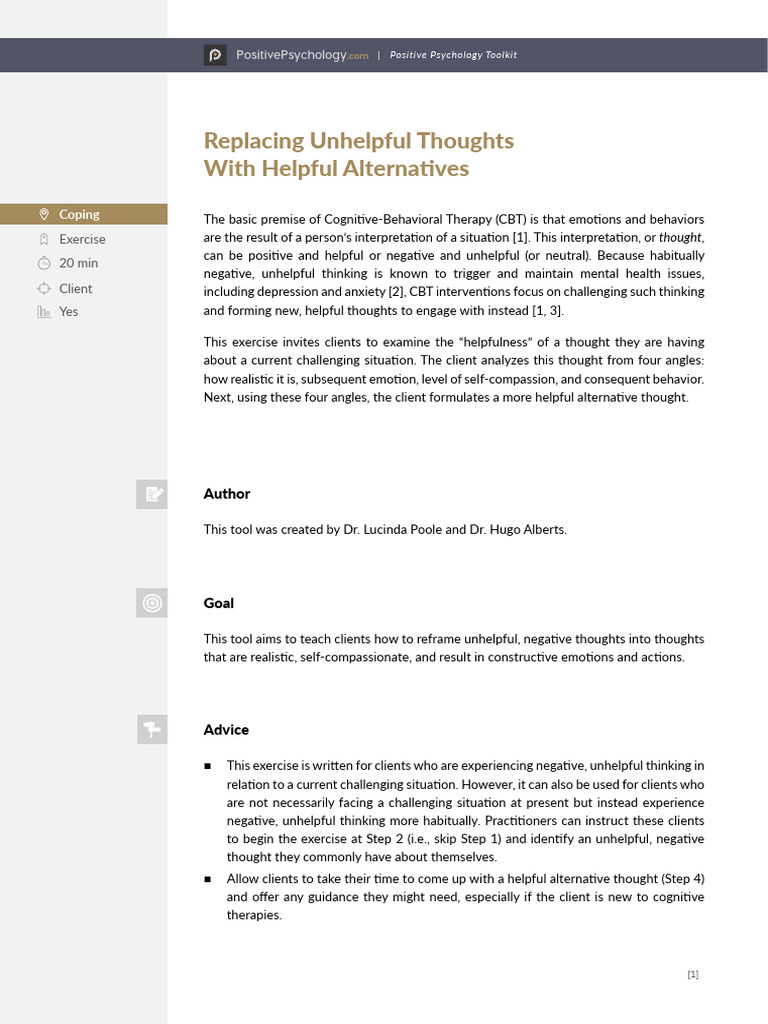 Replacing Unhelpful Thoughts With Helpful Alternatives 1 | PDF ...