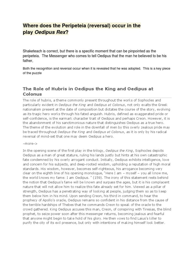 Where Does The Peripeteia (Reversal) Occur in The Play Oedipus Rex ...