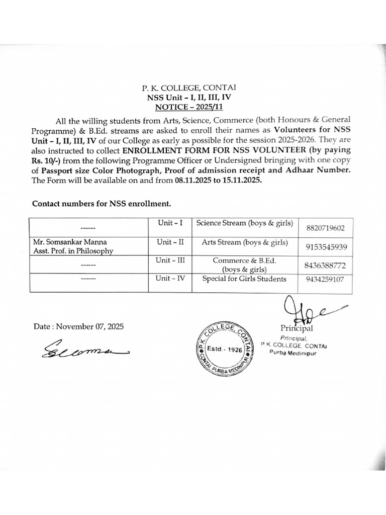 NSS Enrollment Notice | PDF