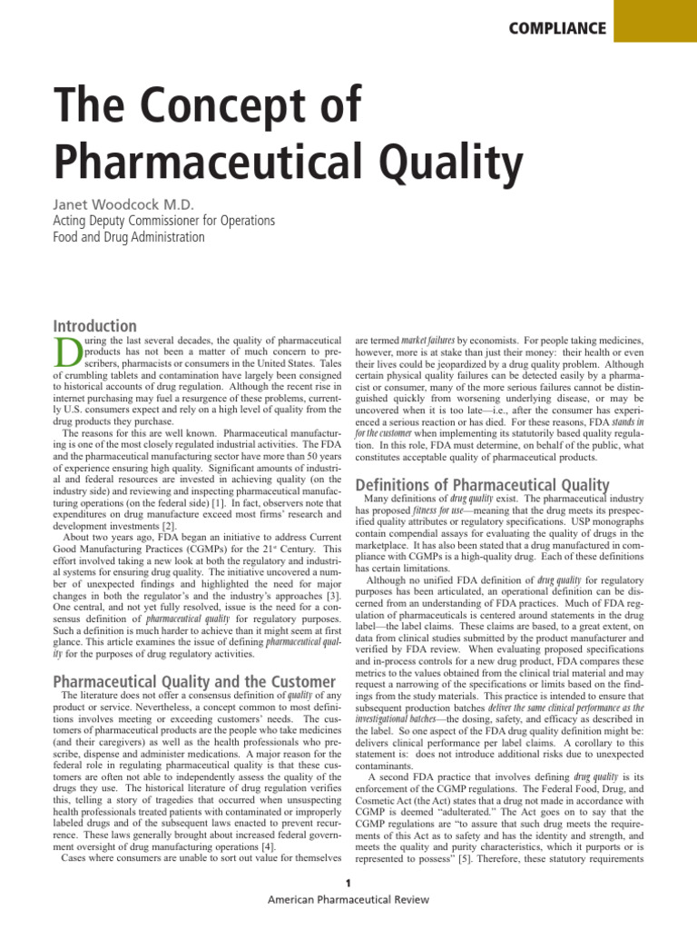 Defining Pharmaceutical Quality Standards | PDF | Food And Drug ...