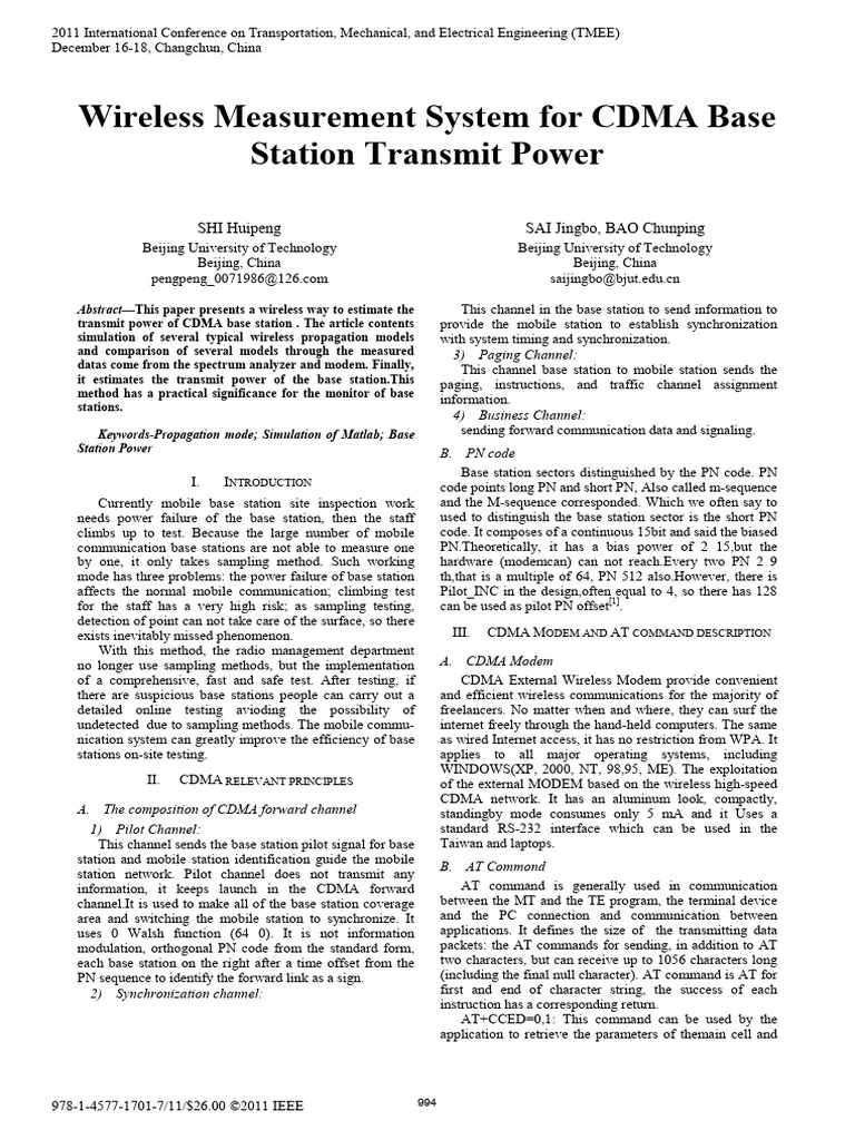 Wireless Measurement System For CDMA Base Station Transmit Power | PDF ...