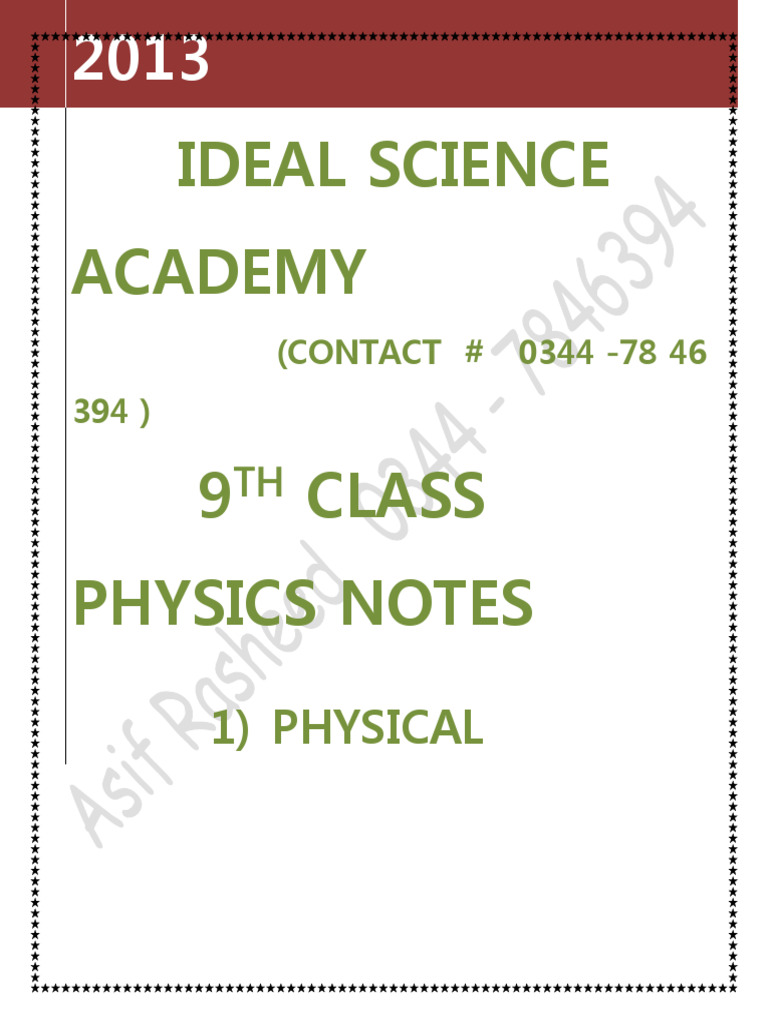 9th Class Physics Notes - Ideal Science Academy | PDF | Velocity ...