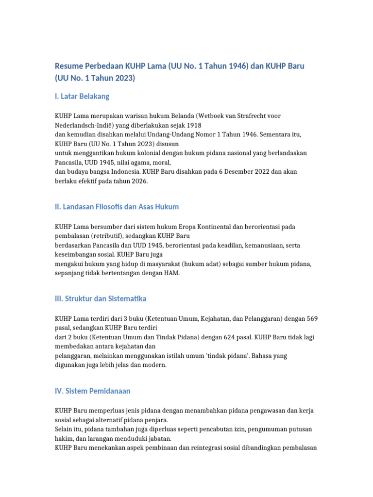 Resume Perbedaan KUHP Lama Dan Baru 2 | PDF