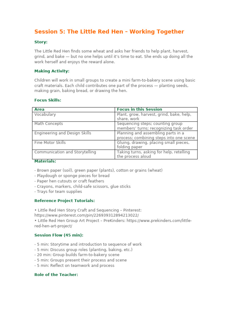 Session 5 the Little Red Hen | PDF