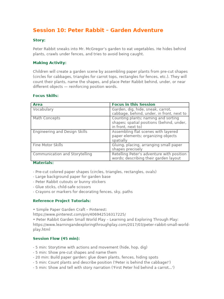 Peter Rabbit Garden Adventure Activity | PDF | Peter Rabbit | Learning