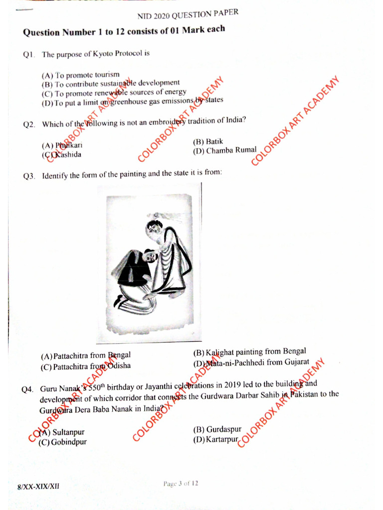 NID 2020 Question Paper B.des With Water Mark | PDF