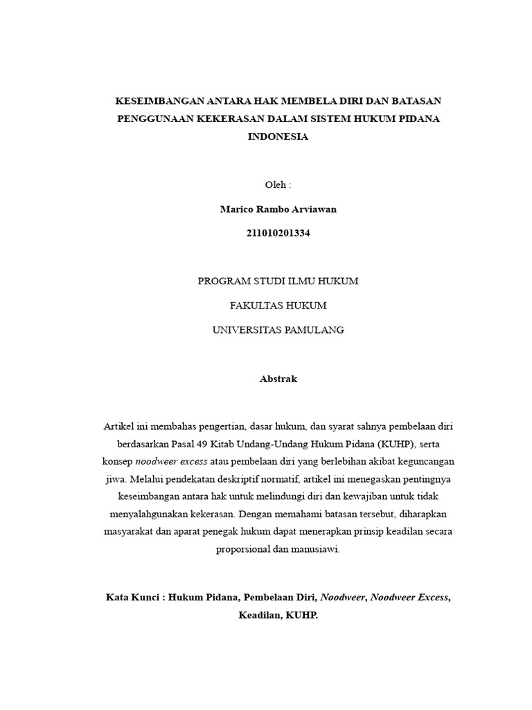 Pembelaan Diri dalam Hukum Pidana Indonesia | PDF