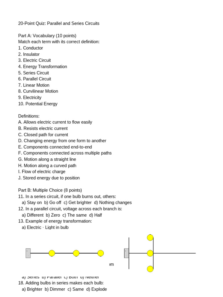 Quiz on Parallel and Series Circuits | PDF