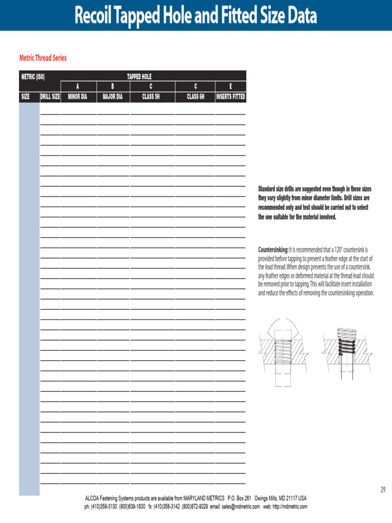 Recoil Tapped Hole and Fitted Size Data | PDF | Machining | Tools