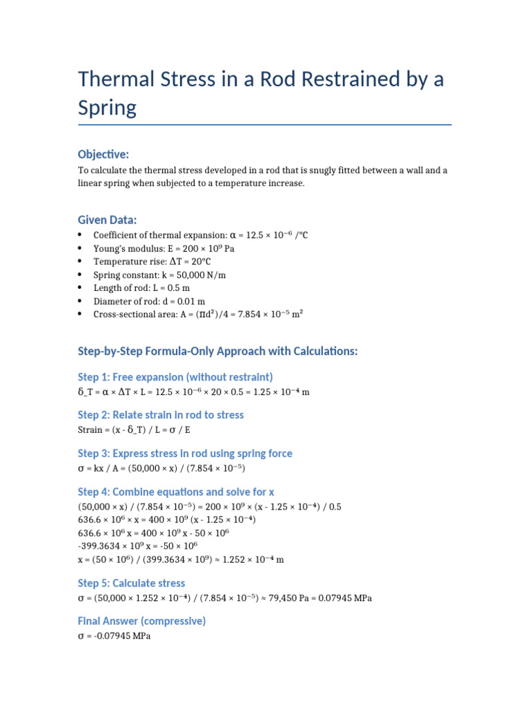 Thermal Stress Calculation in Rods | PDF