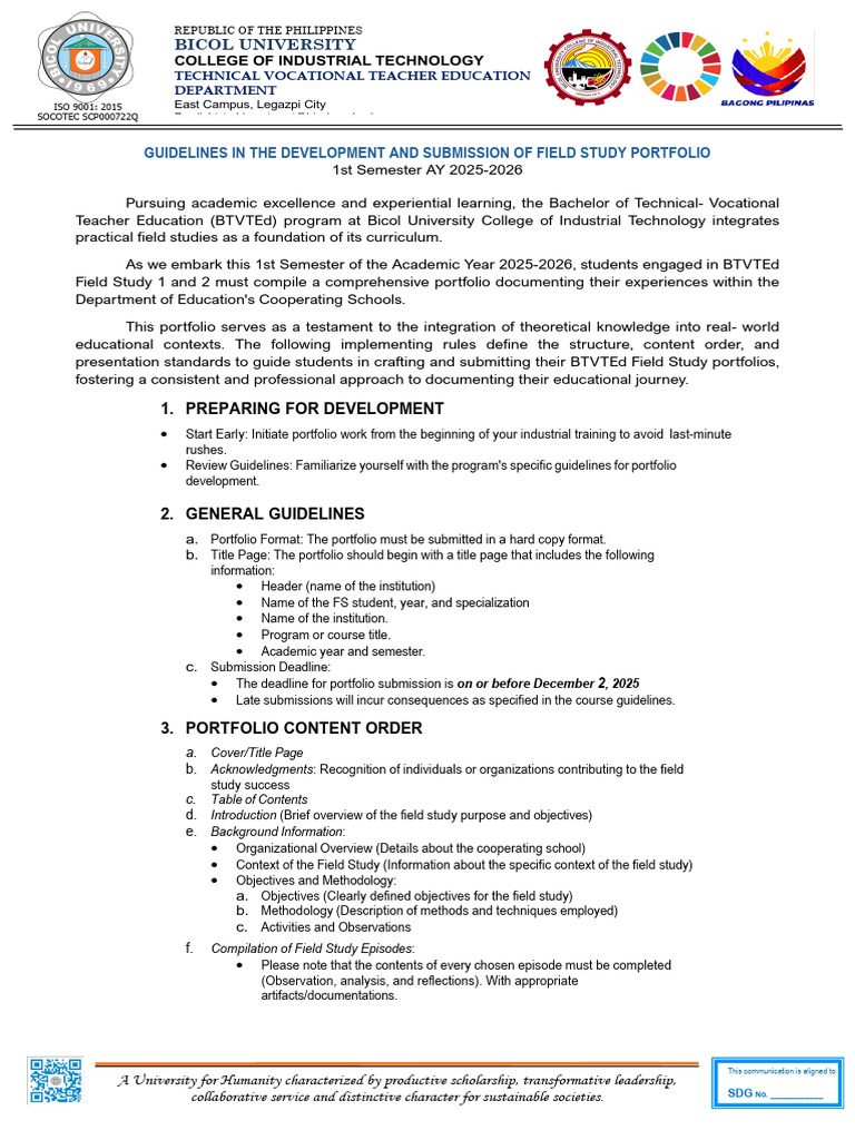 2025 Field Study Portfolio Guidelines | PDF | Methodology | Vocational ...