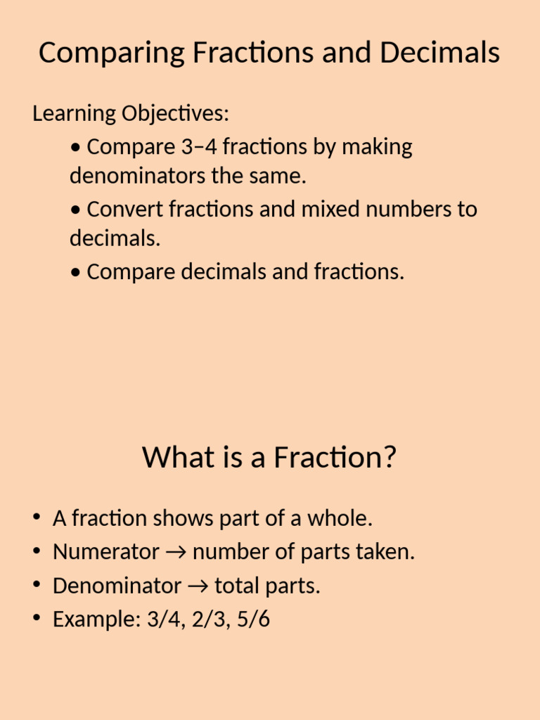 Compare Fractions and Decimals Easily | PDF