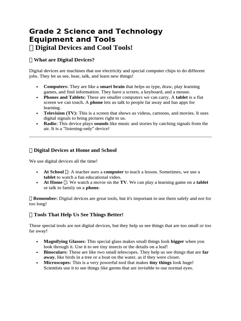 Grade 2 Science and Technology ? Digital Devices and Cool Tools | PDF ...