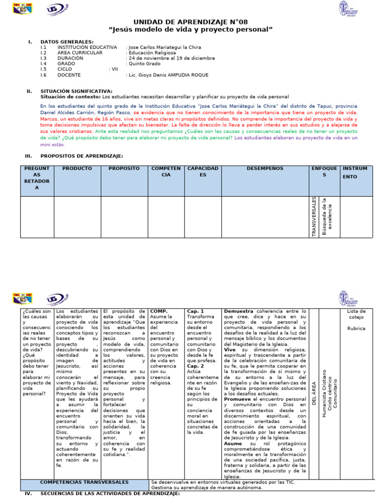 QUINTO GRADO UNIDAD N°08 2025 | PDF | Fe | Jesús