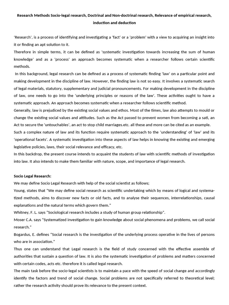 Unit-III-Research Methods Socio-Legal Research, Doctrinal and Non ...
