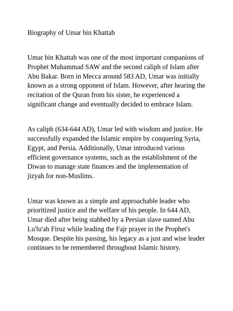 Umar bin Khattab: Second Caliph of Islam | PDF