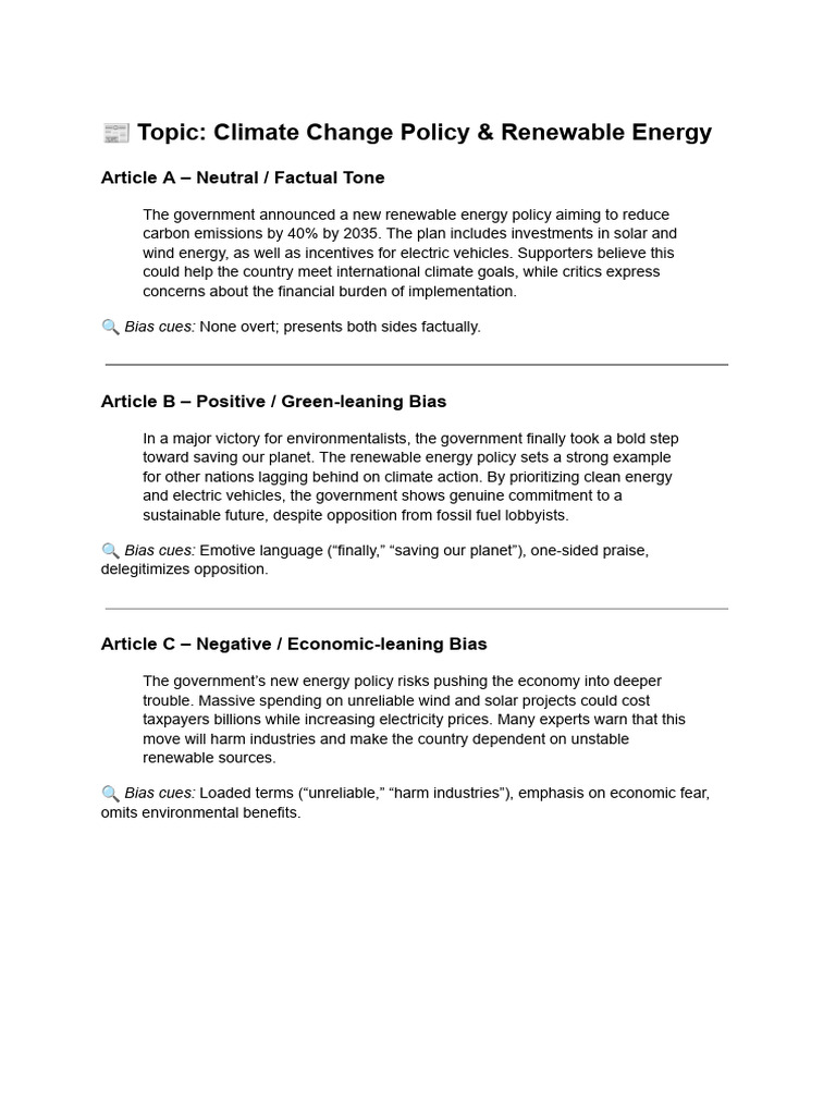 Media Bias - Activity | PDF | Renewable Energy | Climate Change Mitigation