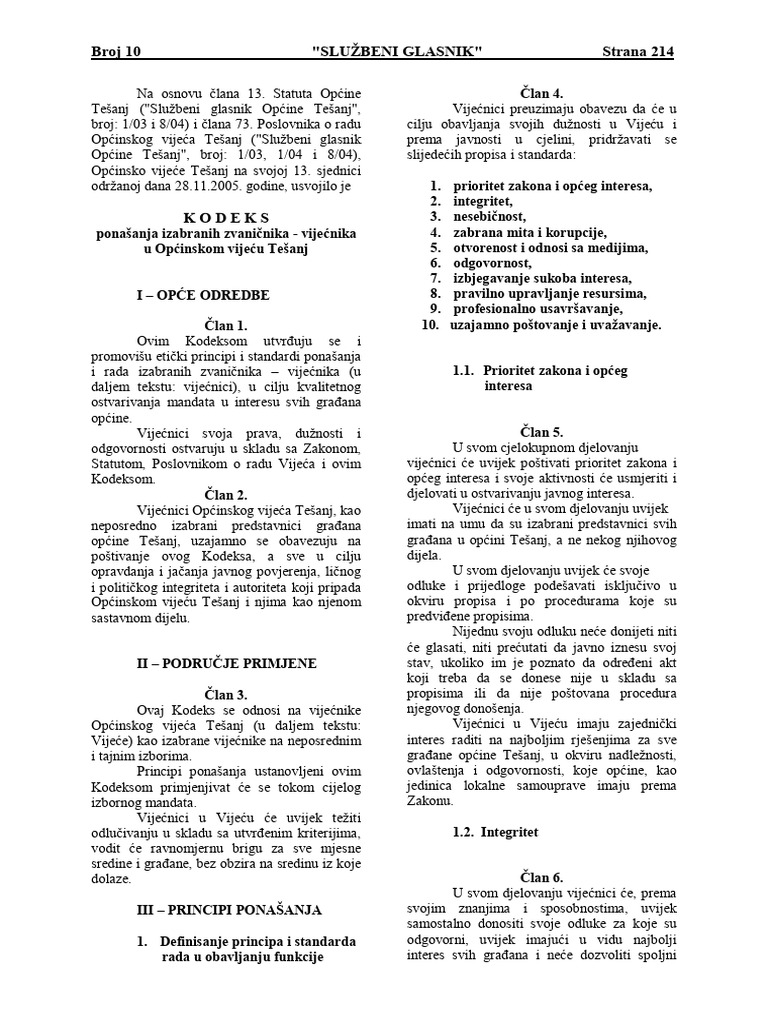 Kodeks Ponasanja Vijecnika | PDF