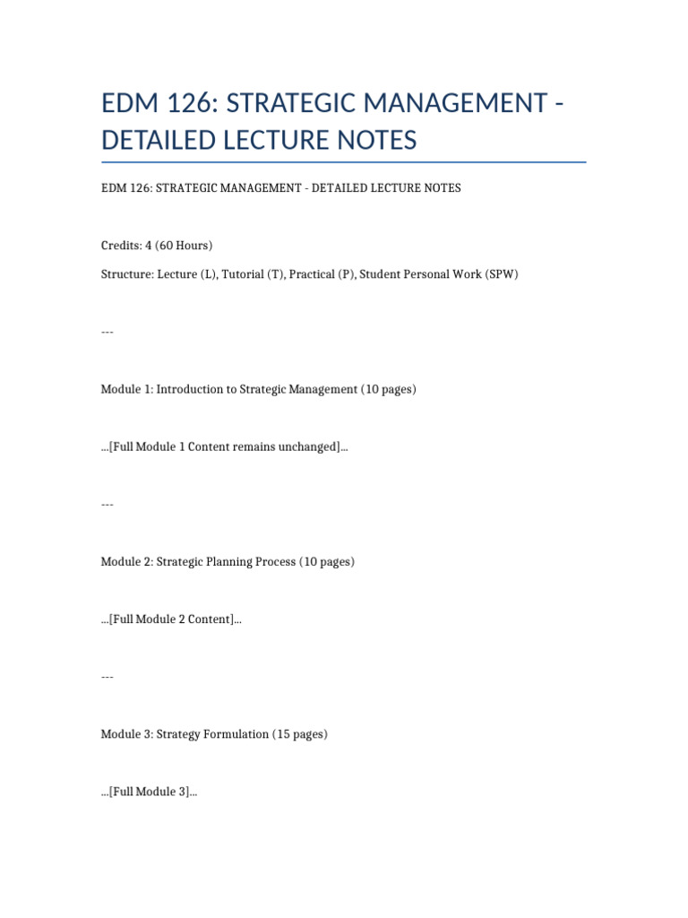 EDM126 Strategic Management Full Lecture Notes | PDF