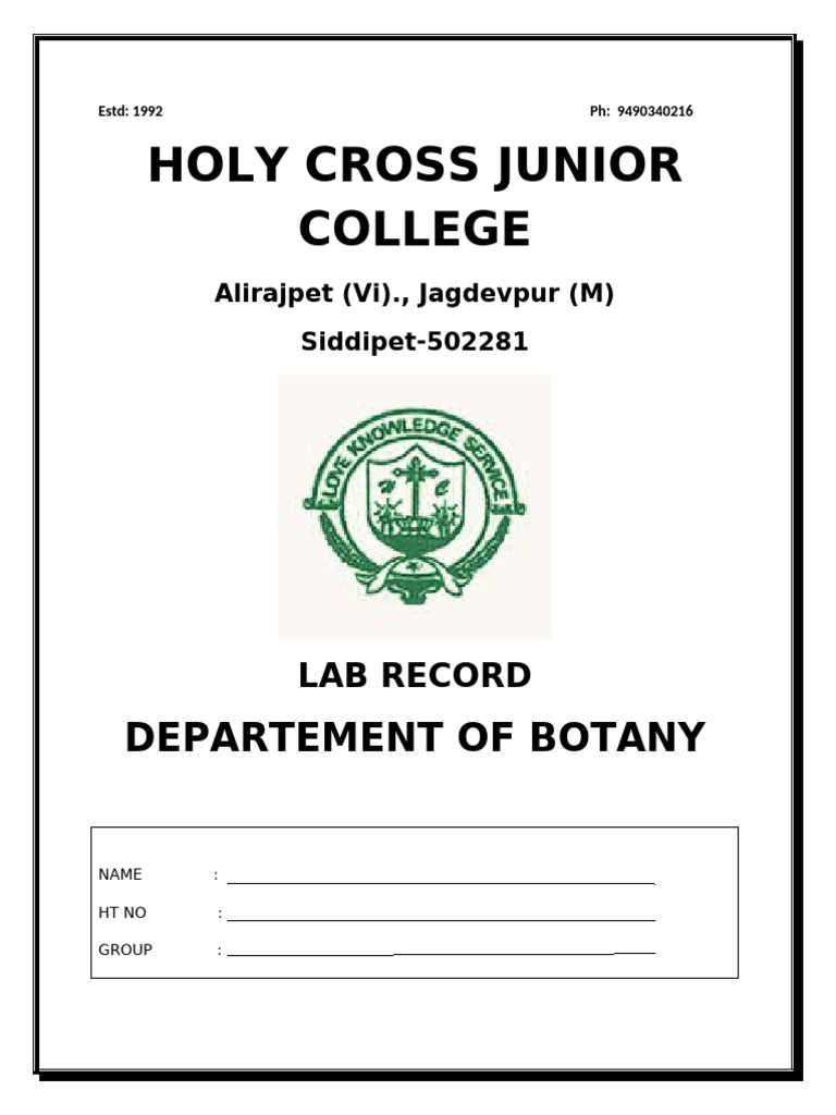 Holy Cross Junior College Botany Lab Record | PDF
