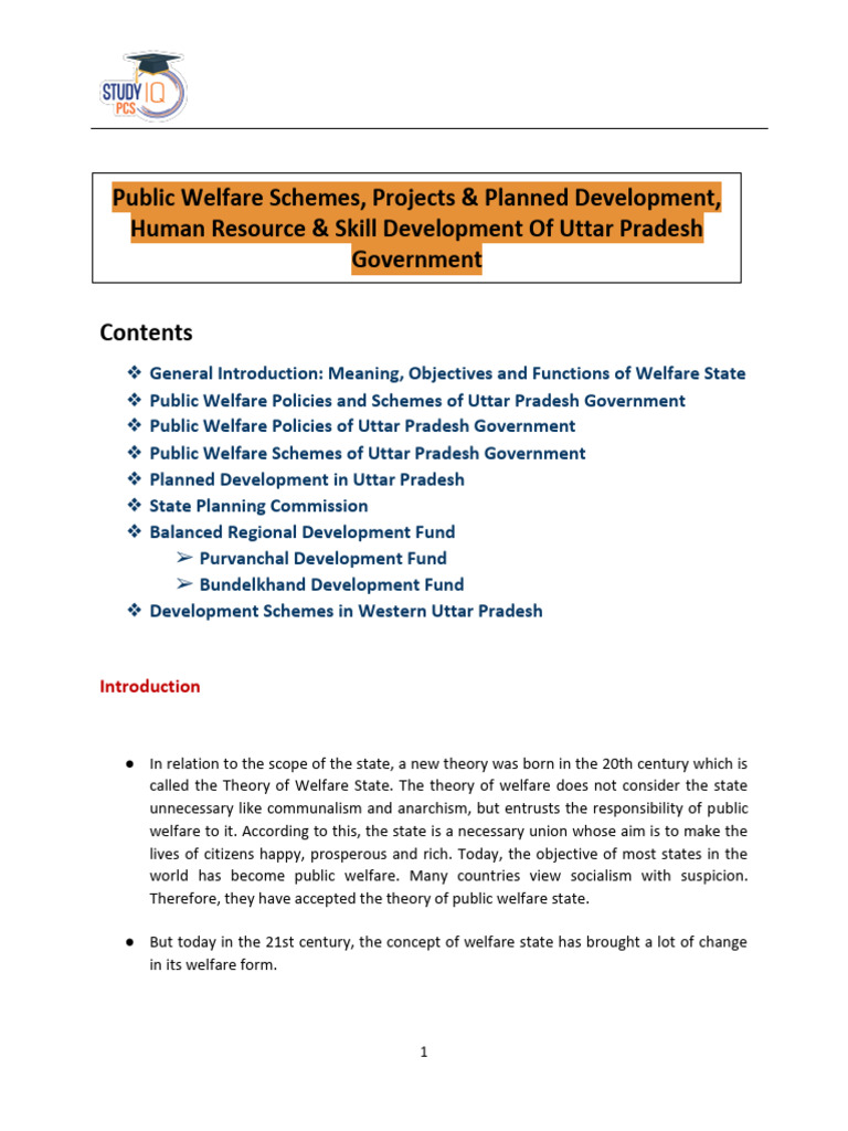 Public Welfare Schemes of Uttar Pradesh Government Human Resources and ...