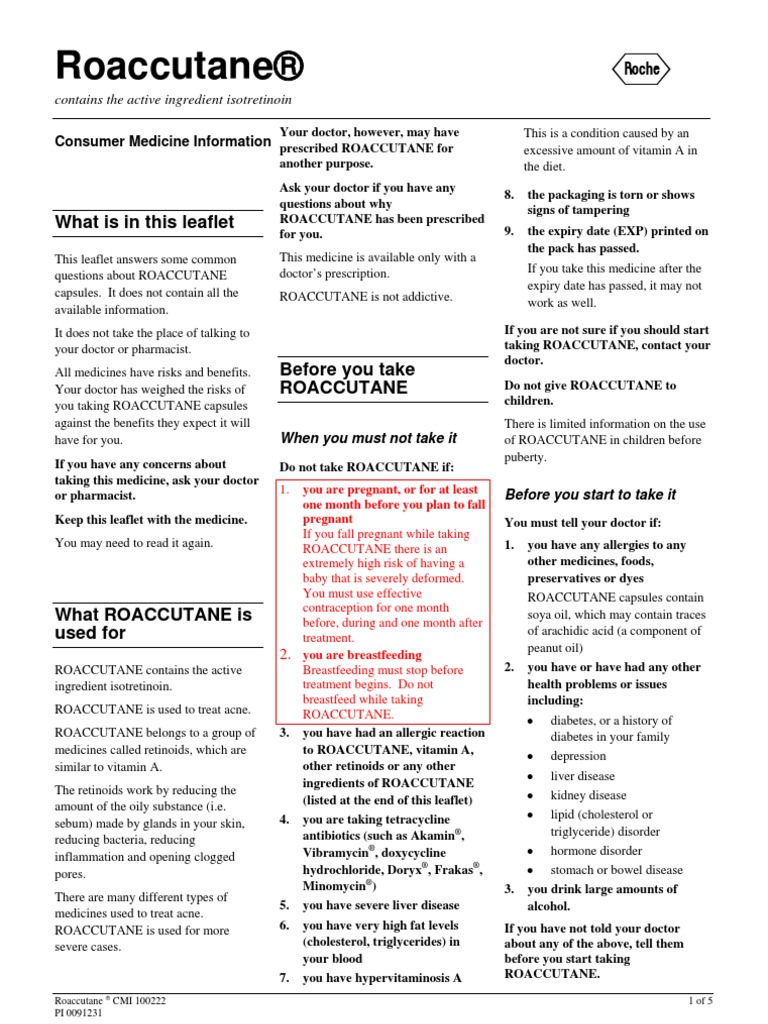 Roaccutane: What Is in This Leaflet | PDF | Acne Vulgaris ...