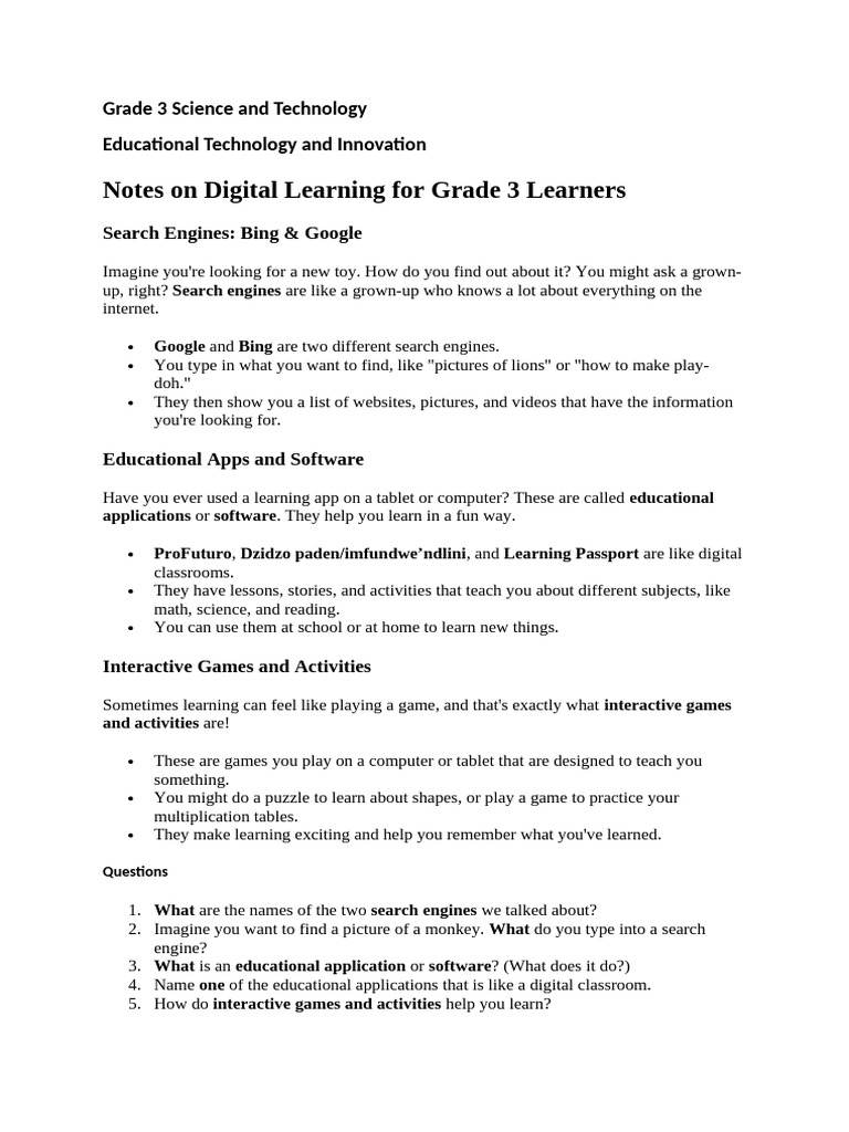 Grade 3 Digital Learning Tools Guide | PDF