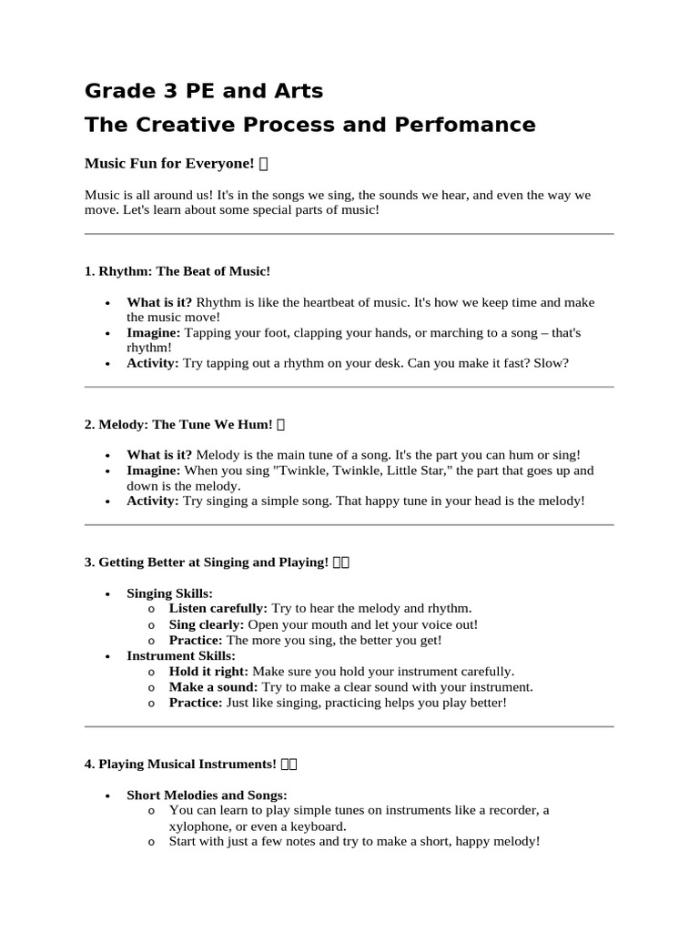 Grade 3 PE and Arts-The Creative Process | PDF | Songs | Rhythm