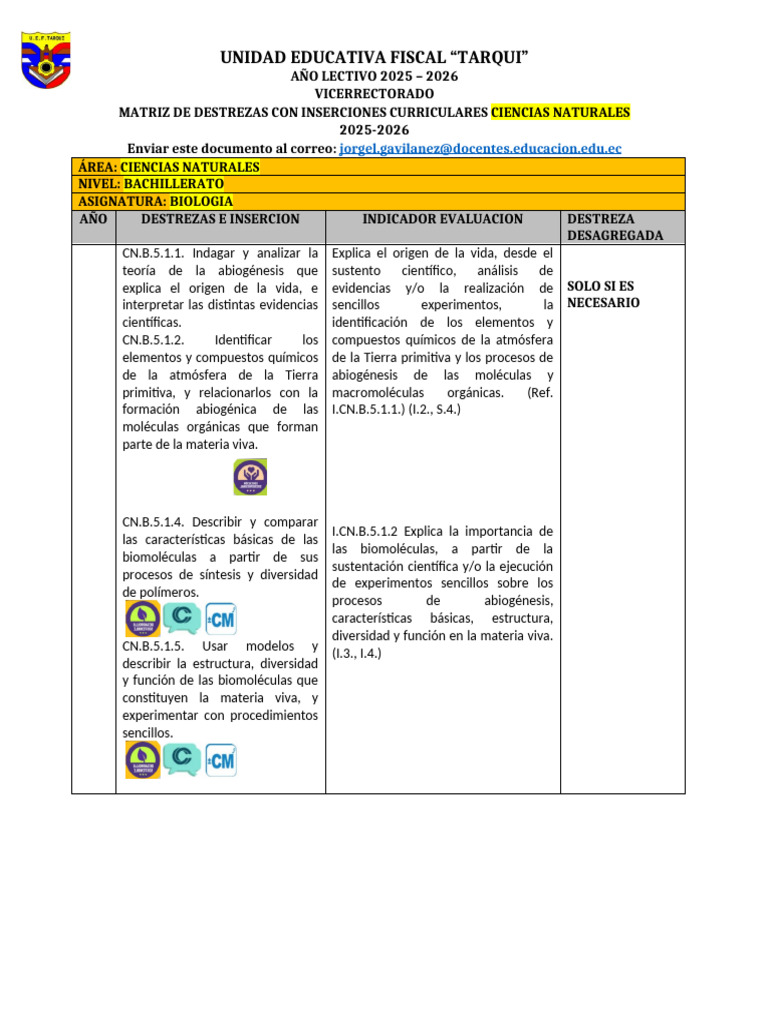 Matriz de Destrezas Con Inserciones Curriculares Pci - CCNN ...