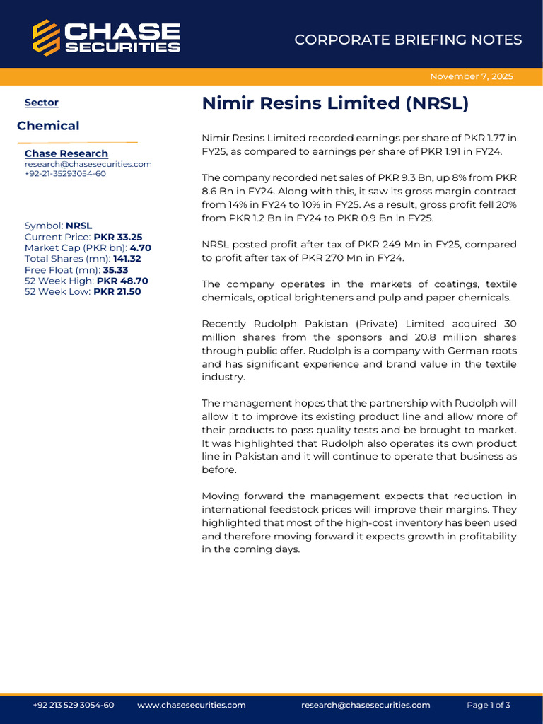 Corporate Briefing Notes - NRSL 7-11-25 | PDF | Taxes | Gross Margin