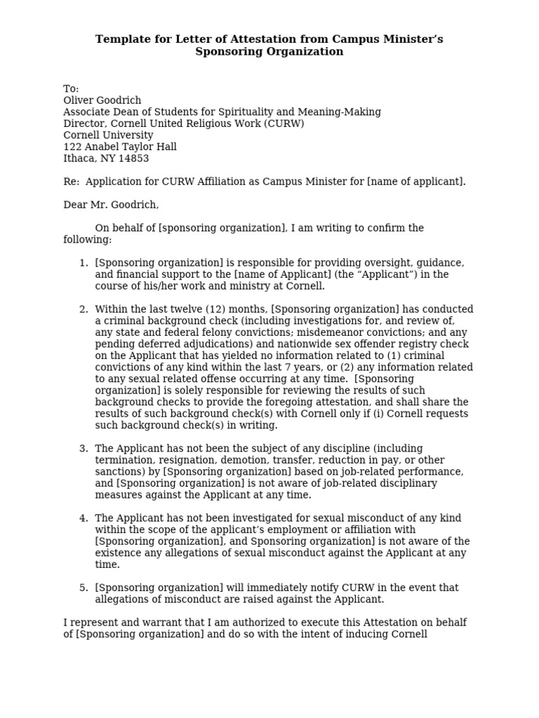 Template Letter of Attestation | PDF | Background Check | Misconduct