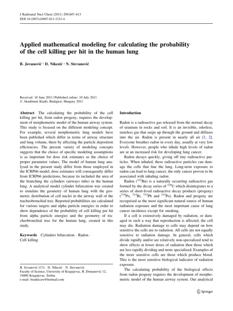 Jovanović2011 Article AppliedMathematicalModelingFor | PDF | Ionizing ...
