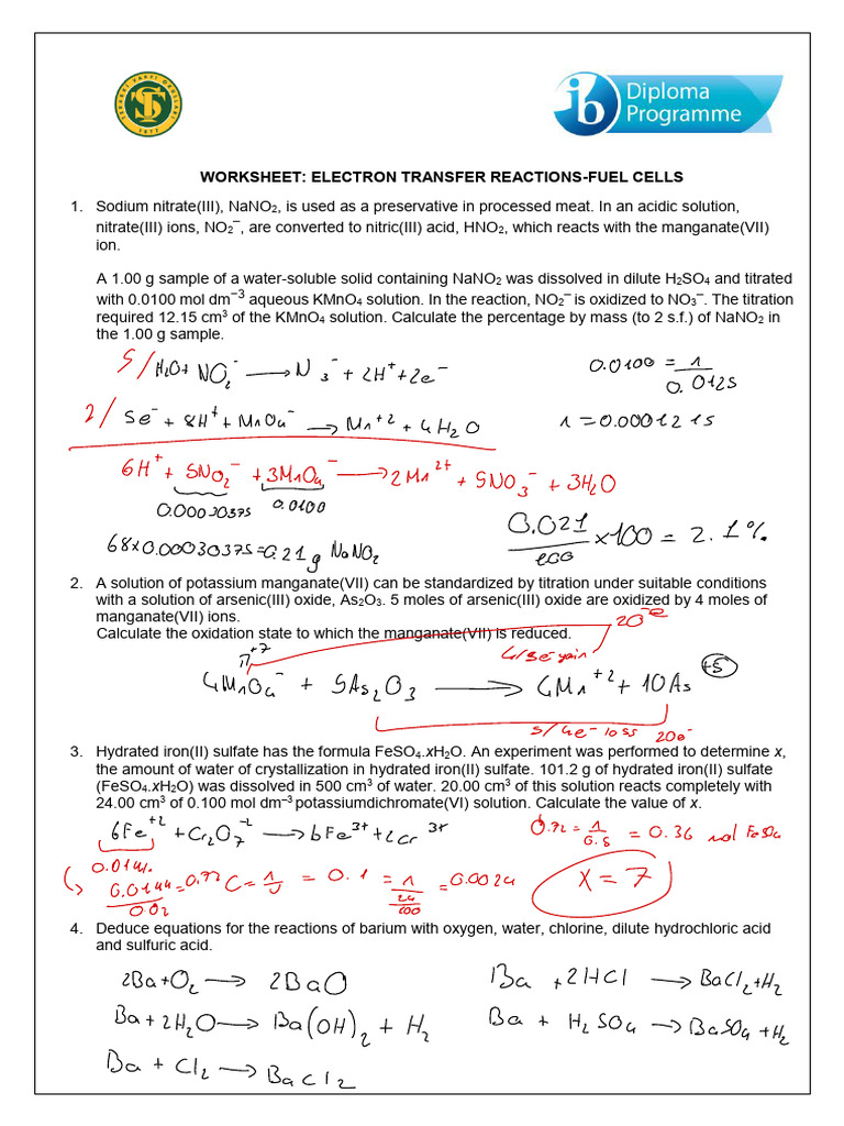 HW Ws Electron Transfer Reactions Fuel Cells | PDF | Redox | Nitrate