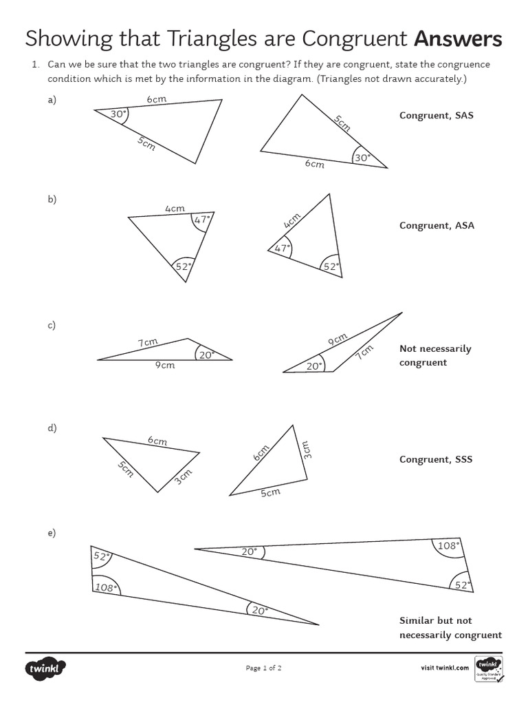 Similarity and Congruence - Showing That Triangles Are Congruent ...