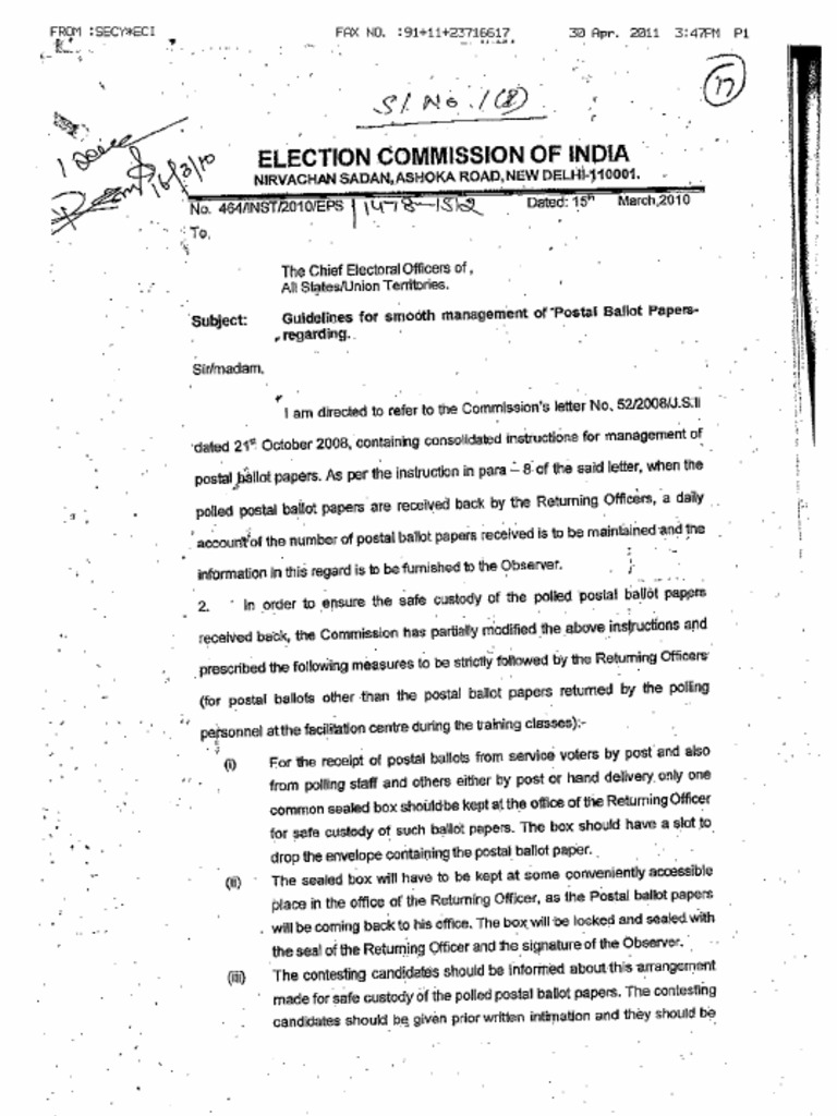 ECI - Guidelines For Smooth Management of Postal Ballot Papers | PDF
