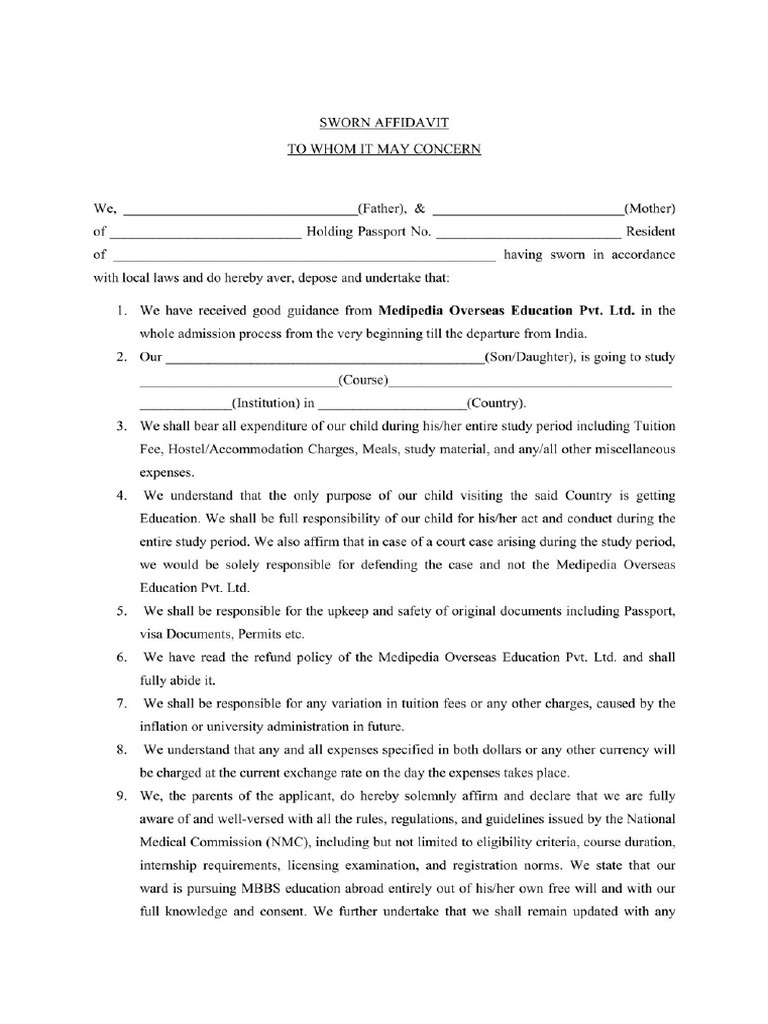 Compulsory AFFIDAVIT (Rs 100 Stamp Paper) | PDF