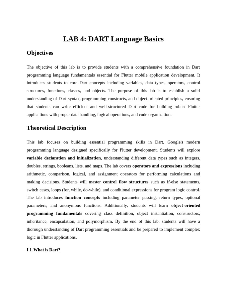 LAB 4 - Dart Basics | PDF | Programming Language | Control Flow
