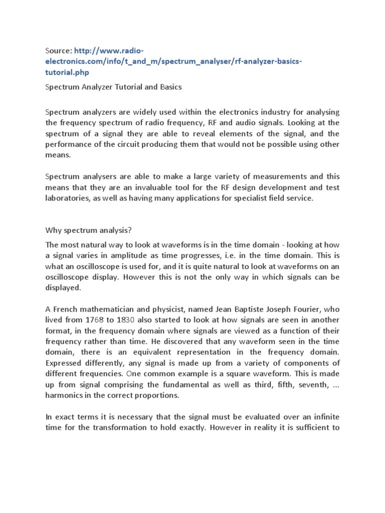 Spectrum Analyzer Tutorial and Basics | PDF | Fourier Analysis | Spectral Density
