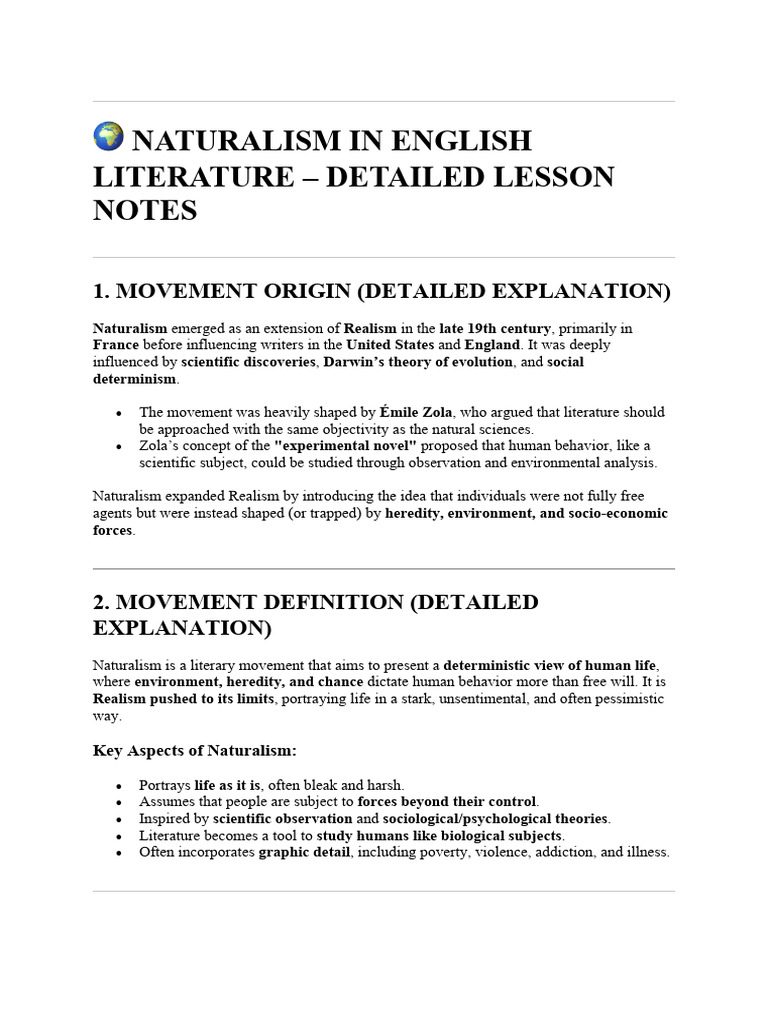Naturalism in English Literature Explained | PDF | Liberal Arts Education