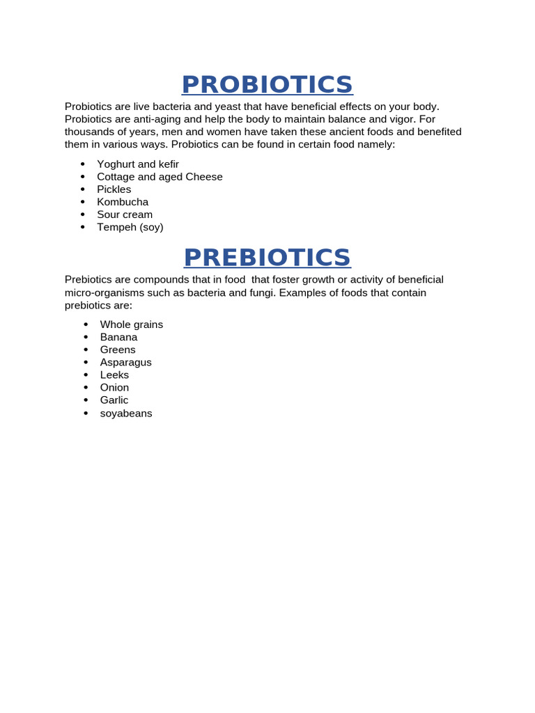 Good Nutrition Probiotics Prebiotics | PDF