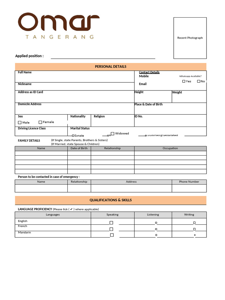Comprehensive Job Application Form | PDF | Salary | Employment