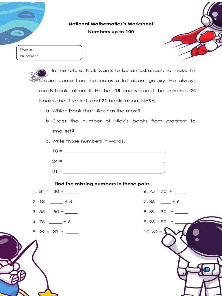 National Mathematics Worksheet Numbers Up To 100 Part 2 - 250724 ...