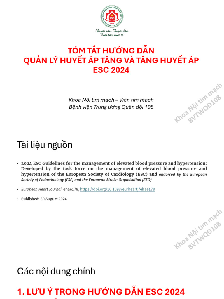 Tom Tat Huong Dan Quan Ly Huyet AP Tang Va Tang Huyet AP Esc 2024 | PDF