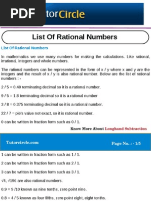 List Of Rational Numbers