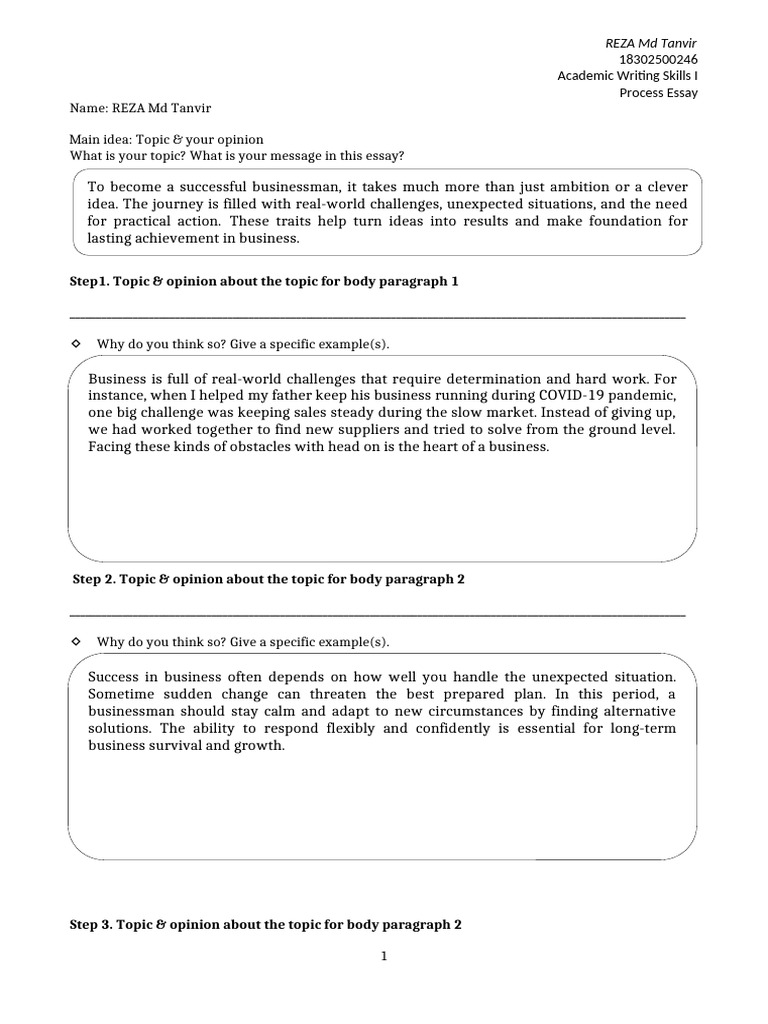 Outline For Process Essay - REZA MD Tanvir | PDF | Cognition | Psychology