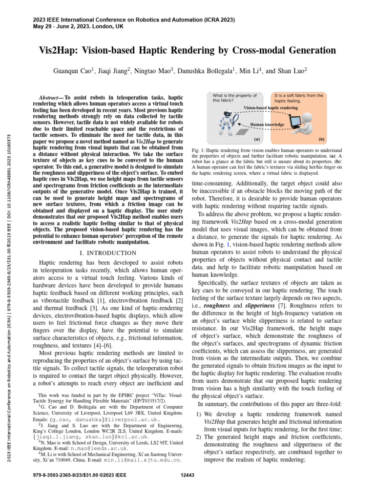 Vis2Hap Vision-Based Haptic Rendering by Cross-Modal Generation | PDF ...
